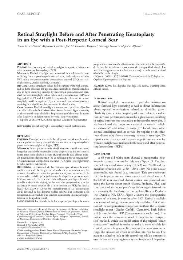 (PDF) Retinal Straylight Before and After Penetrating Keratoplasty in ...