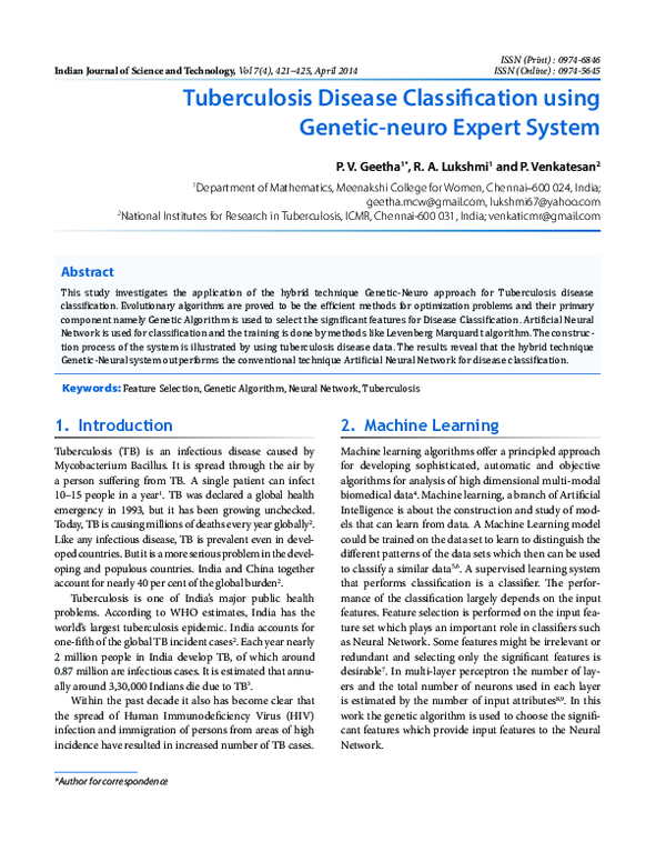 (PDF) Tuberculosis Disease Classification using Genetic-neuro Expert ...