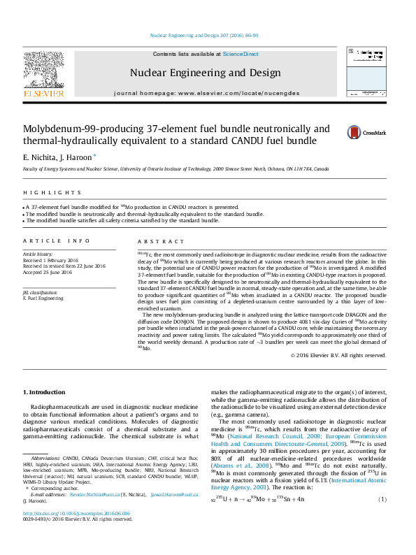 (PDF) Molybdenum-99-producing 37-element fuel bundle neutronically and ...
