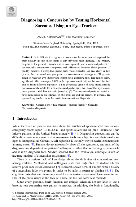 (PDF) Diagnosing a Concussion by Testing Horizontal Saccades Using an ...