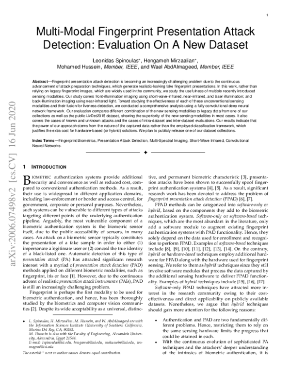 (PDF) Multi-Modal Fingerprint Presentation Attack Detection: Evaluation on a New Dataset
