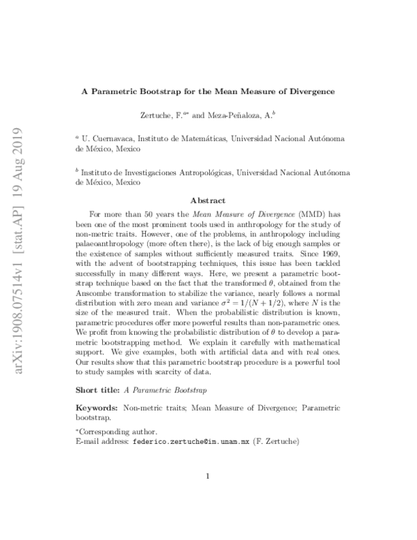 (PDF) A Parametric Bootstrap for the Mean Measure of Divergence