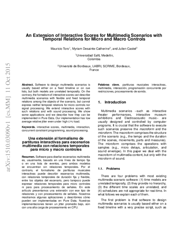 (PDF) An Extension of Interactive Scores for Multimedia Scenarios with ...