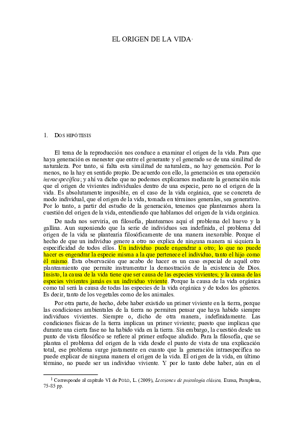 (DOC) El origen de la vida (Leonardo Polo)