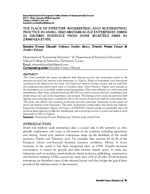 (PDF) THE PLACE OF EFFECTIVE BOOKKEEPING AND ACCOUNTING PRACTICE IN SMALL AND MEDIUM SCALE ...