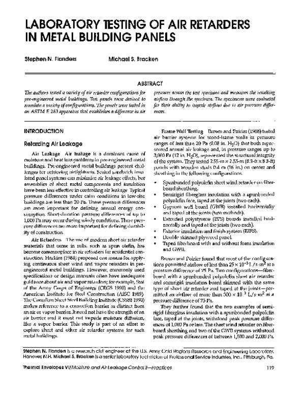 (PDF) Laboratory Testing of Air Retarders in Metal Building Panels