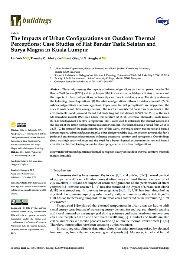 (PDF) The Impacts of Urban Configurations on Outdoor Thermal Perceptions: Case Studies of Flat ...