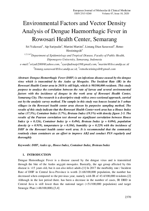 (PDF) Environmental Factors and Vector Density Analysis of Dengue ...