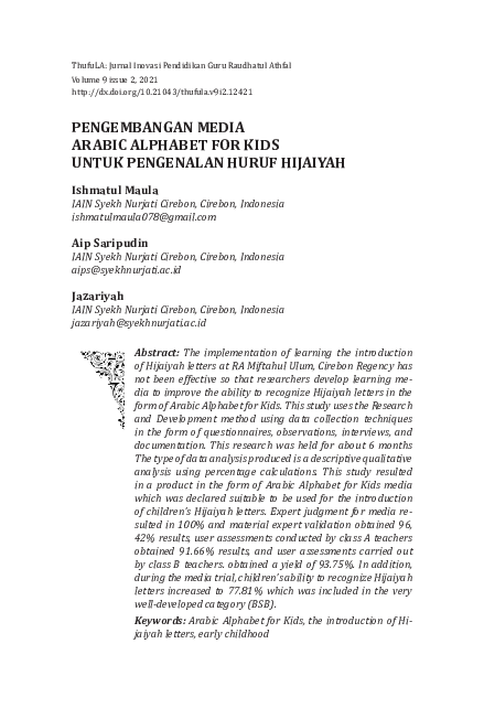 (PDF) Pengembangan Media Arabic Alphabet for Kids untuk Pengenalan Huruf Hijaiyah