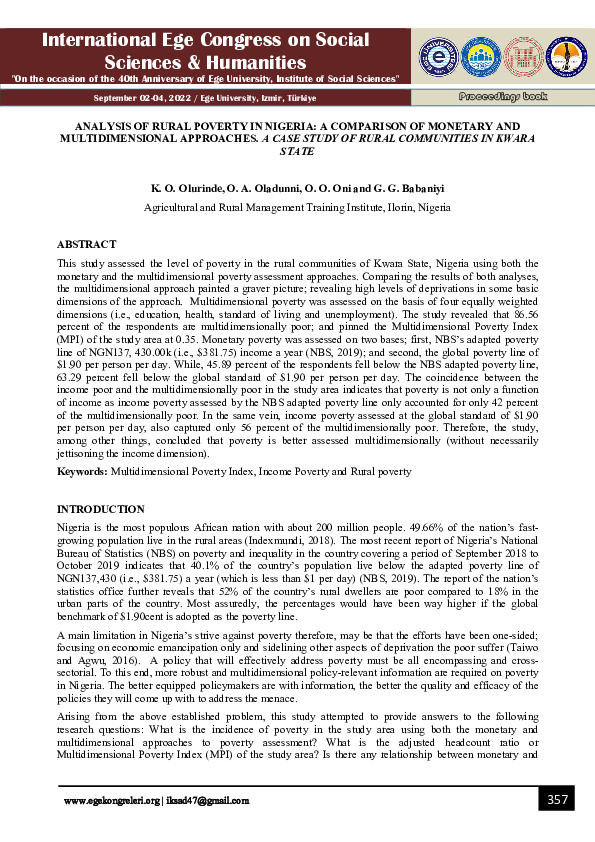 (PDF) Analysis of rural poverty in Nigeria: a comparison of the ...