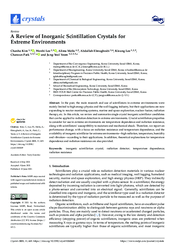 (PDF) A Review of Inorganic Scintillation Crystals for Extreme Environments
