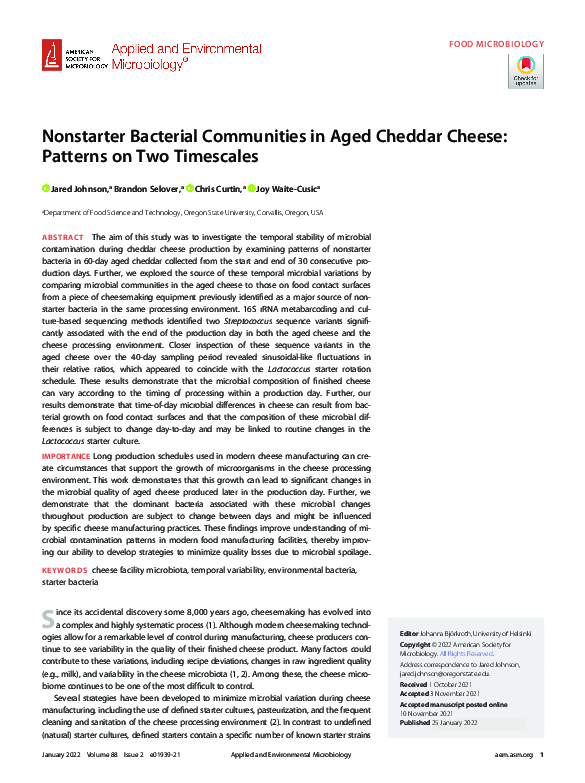 (PDF) Non-starter bacterial communities in aged Cheddar cheese ...