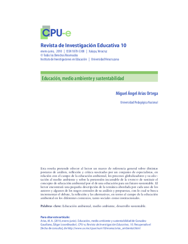 (PDF) Educación, medio ambiente y sustentabilidad: once lecturas críticas