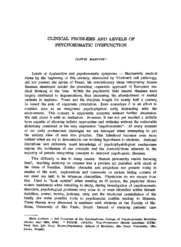 (PDF) Clinical problems and levels of psychosomatic dysfunction