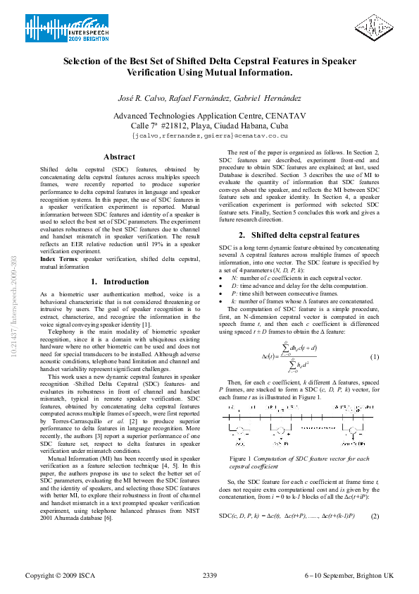 Pdf Selection Of The Best Set Of Shifted Delta Cepstral Features In