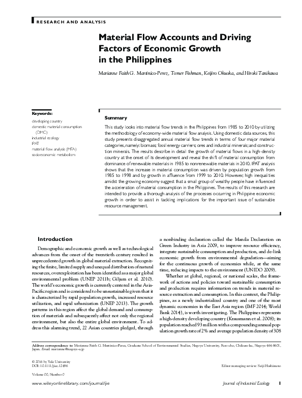 (PDF) Material Flow Accounts and Driving Factors of Economic Growth in ...