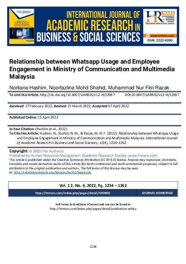 (PDF) Relationship between Whatsapp Usage and Employee Engagement in Ministry of Communication ...