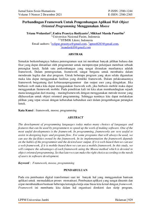 Pdf Perbandingan Framework Untuk Pengembangan Aplikasi Web Object Oriented Programming