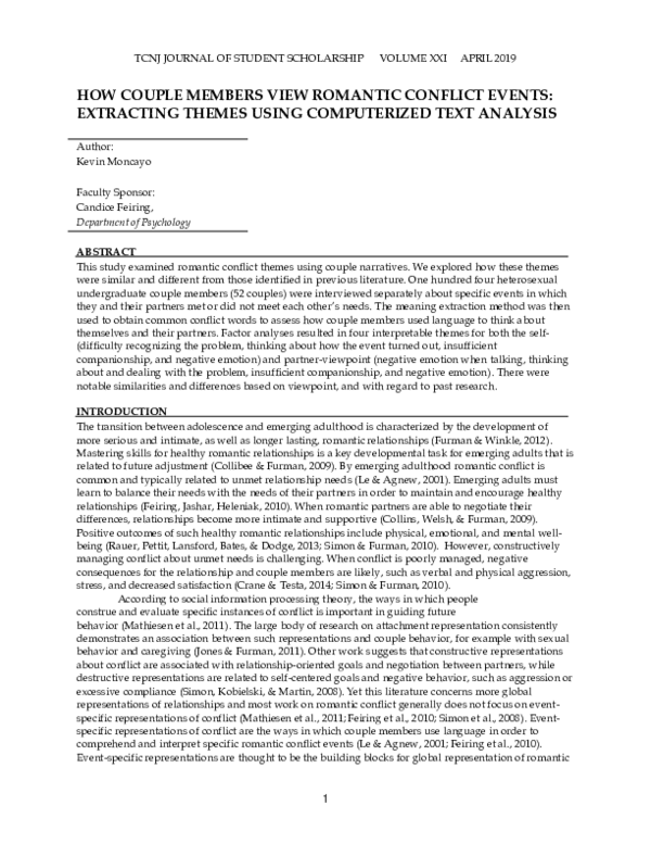 (PDF) Couples' Perspectives on Romantic Conflict: A Text Analysis Study