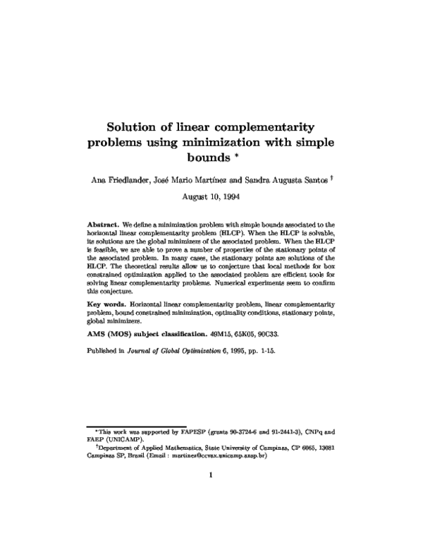 (PDF) Solution of linear complementarity problems using minimization ...