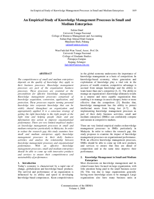 (PDF) An empirical study of knowledge management processes in small and medium enterprises