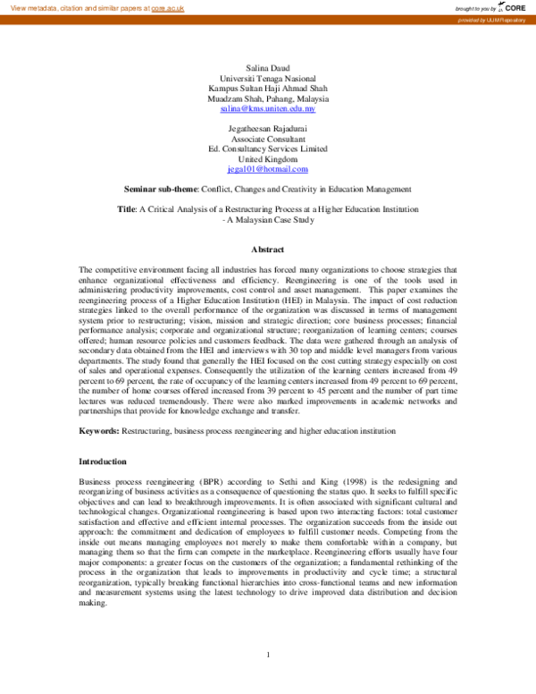 (PDF) A critical analysis of a restructuring process at a higher education institution-a ...
