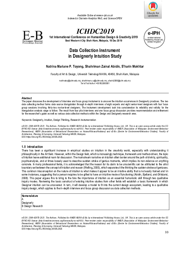(PDF) Data Collection Instrument in Designerly Intuition Study