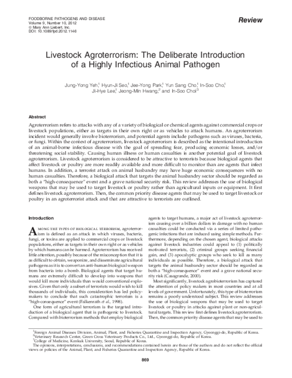 (PDF) Livestock Agroterrorism: The Deliberate Introduction of a Highly ...