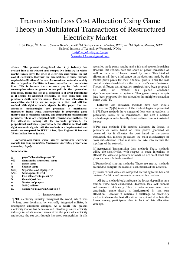 Pdf Transmission Fixed Cost Allocation Using Game Theory In