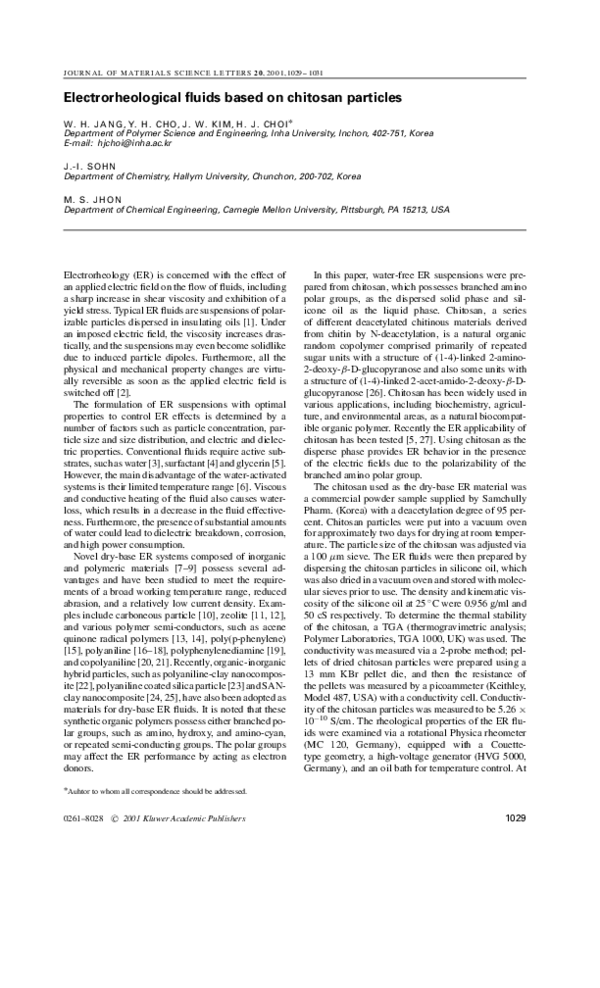 (PDF) Electrorheological fluids based on chitosan particles