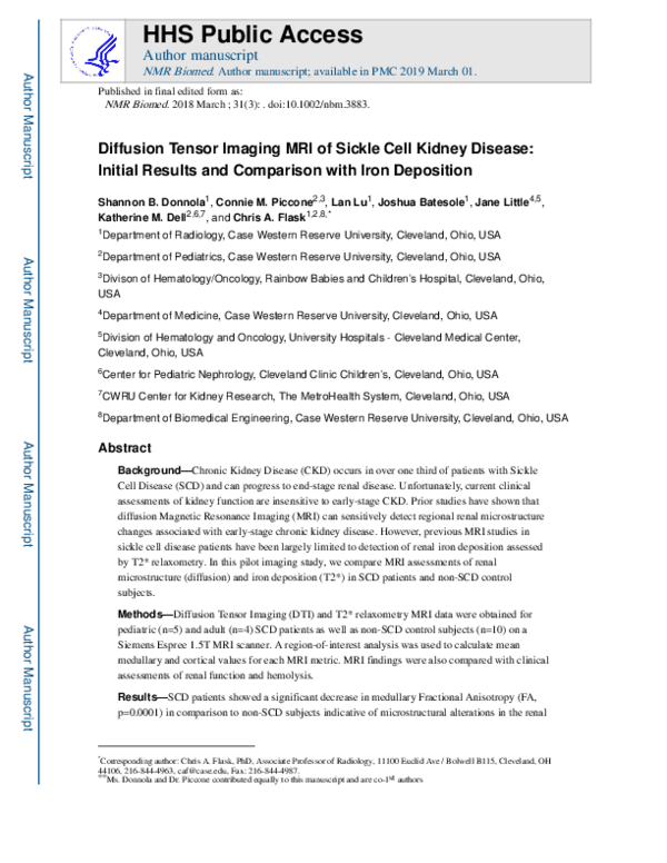 (PDF) Diffusion tensor imaging MRI of sickle cell kidney disease: initial results and comparison ...