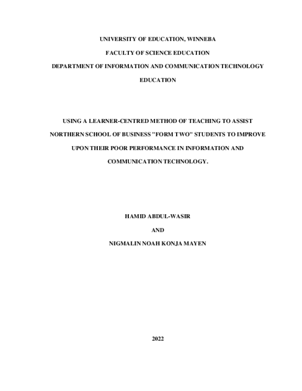(PDF) USING A LEARNER-CENTRED METHOD OF TEACHING TO ASSIST NORTHERN ...