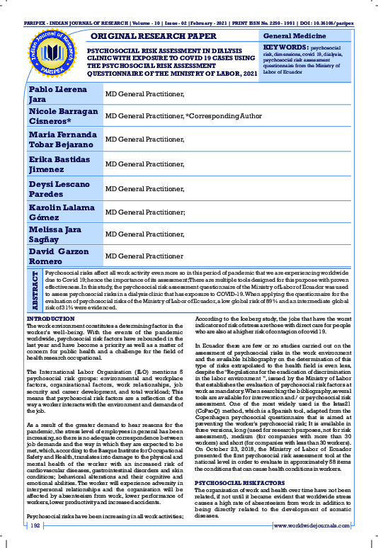 (PDF) Psychosocial Risk Assessment in Dialysis Clinic with Exposure to ...
