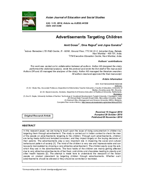 (PDF) Advertisements Targeting Children
