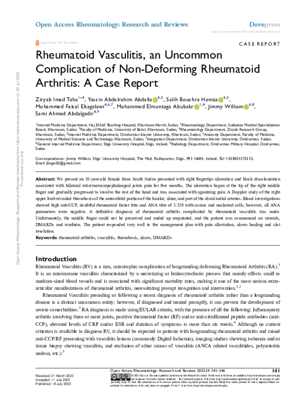 (PDF) Rheumatoid Vasculitis, an Uncommon Complication of Non-Deforming ...