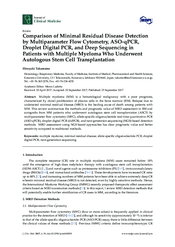 Pdf Comparison Of Minimal Residual Disease Detection In Multiple