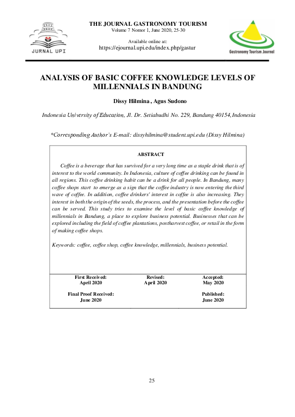 (PDF) Analysis Of Basic Coffee Knowledge Levels Of Millenials In Bandung