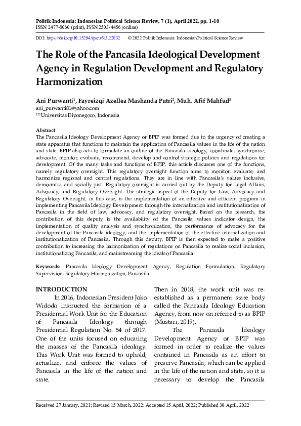 (PDF) The Role of the Pancasila Ideological Development Agency in ...