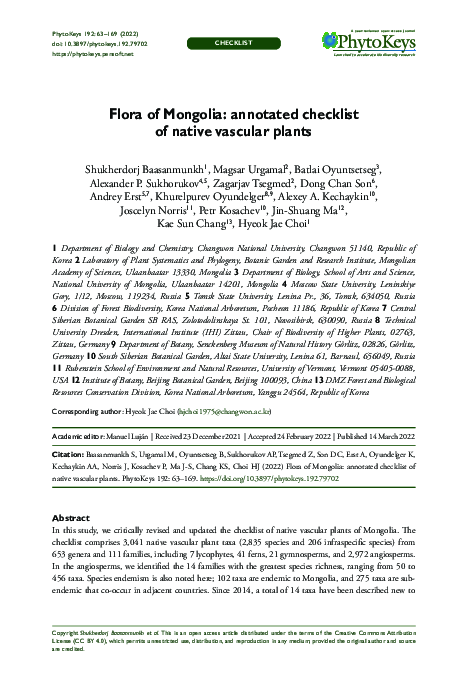 (PDF) Flora of Mongolia: annotated checklist of native vascular plants