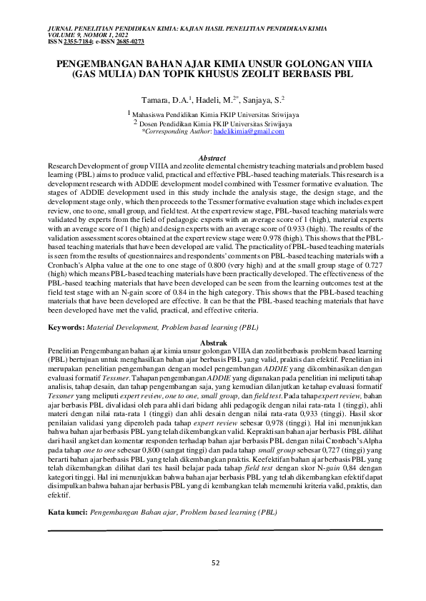 (PDF) Pengembangan Bahan Ajar Kimia Unsur Golongan Viiia (Gas Mulia) Dan Topik Khusus Zeolit ...