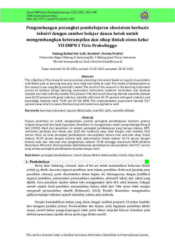 (PDF) Pengembangan perangkat pembelajaran ekosistem berbasis inkuiri dengan sumber belajar danau ...