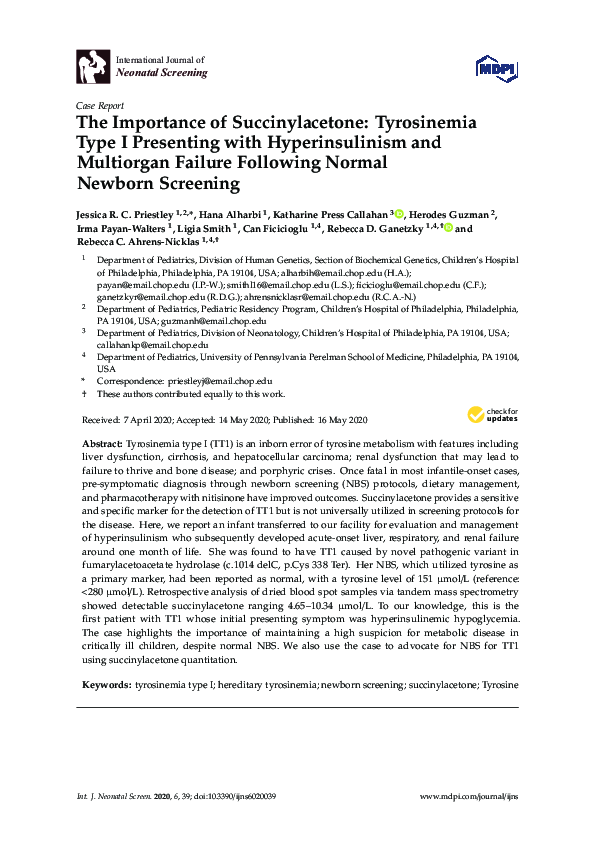 (PDF) The Importance of Succinylacetone: Tyrosinemia Type I Presenting ...