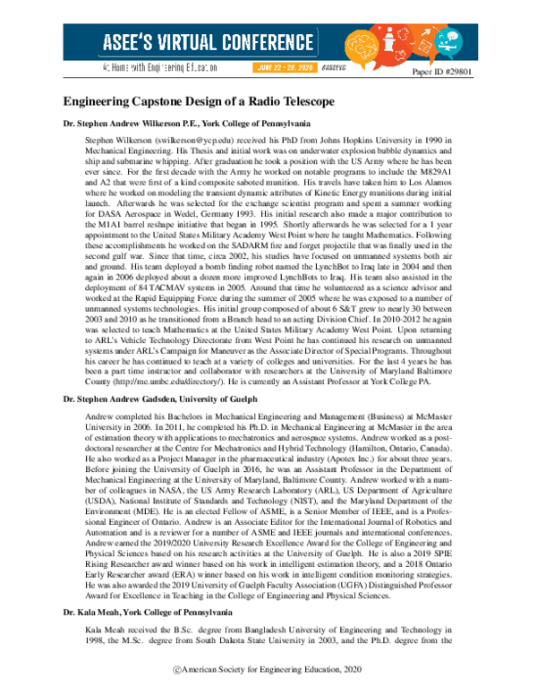 (PDF) Engineering Capstone Design of a Radio Telescope