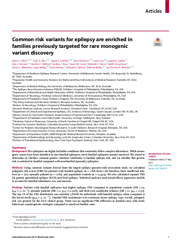 (PDF) Common risk variants for epilepsy are enriched in families ...