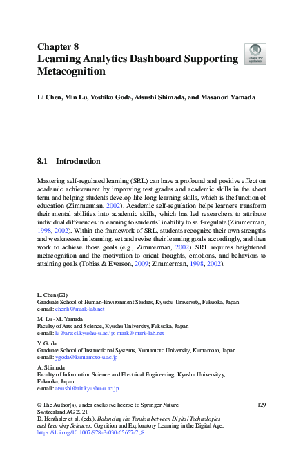 (PDF) Learning Analytics Dashboard Supporting Metacognition
