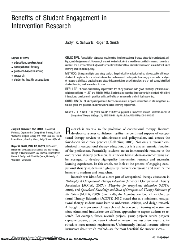 (PDF) Benefits of Student Engagement in Intervention Research