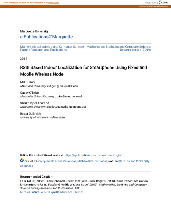 Pdf Smartphone Indoor Localization Using Wireless Nodes