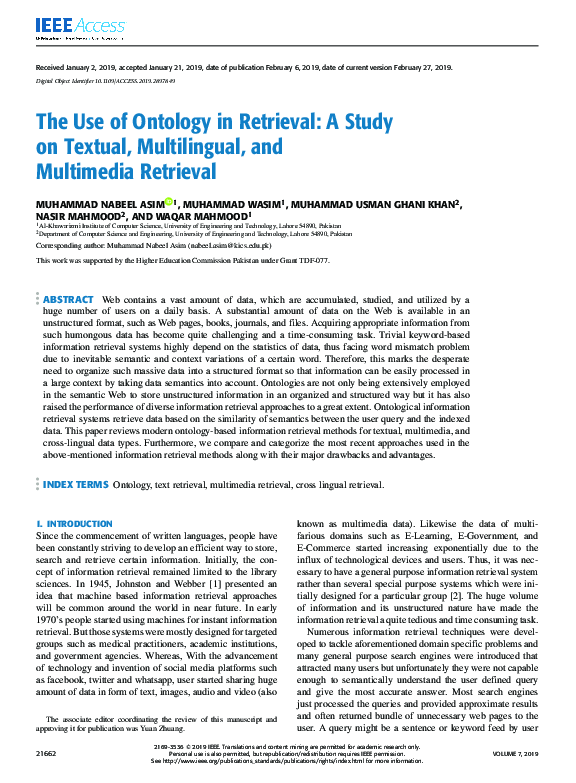 (PDF) The Use of Ontology in Retrieval: A Study on Textual, Multilingual, and Multimedia Retrieval