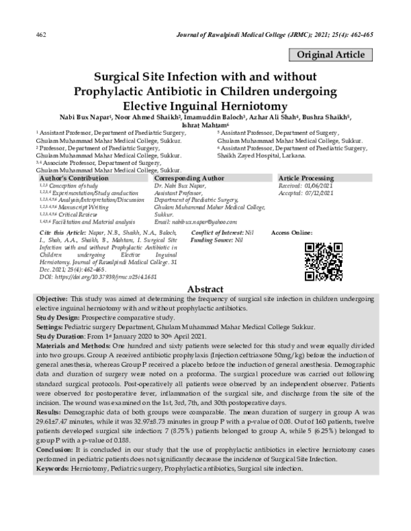 (PDF) Surgical Site Infection with and without Prophylatic Antibiotic ...