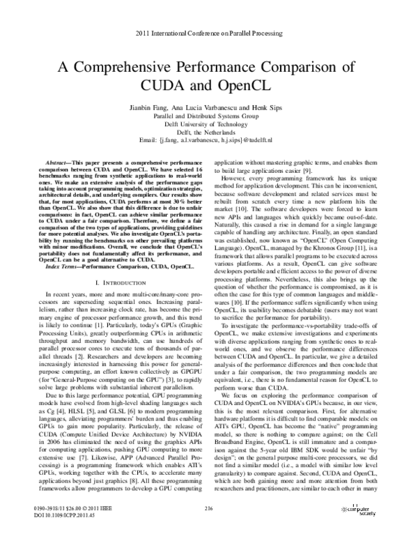 Pdf A Comprehensive Performance Comparison Of Cuda And Opencl